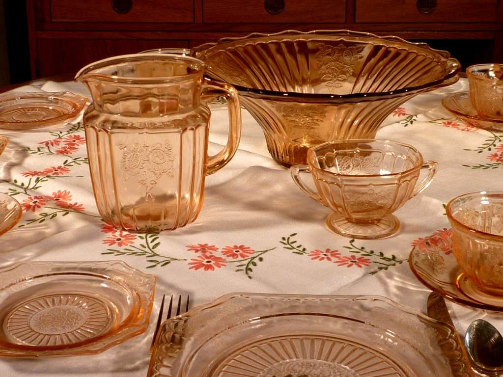 Roses Everywhere in the Depression- Mayfair Open Rose Pink Glass