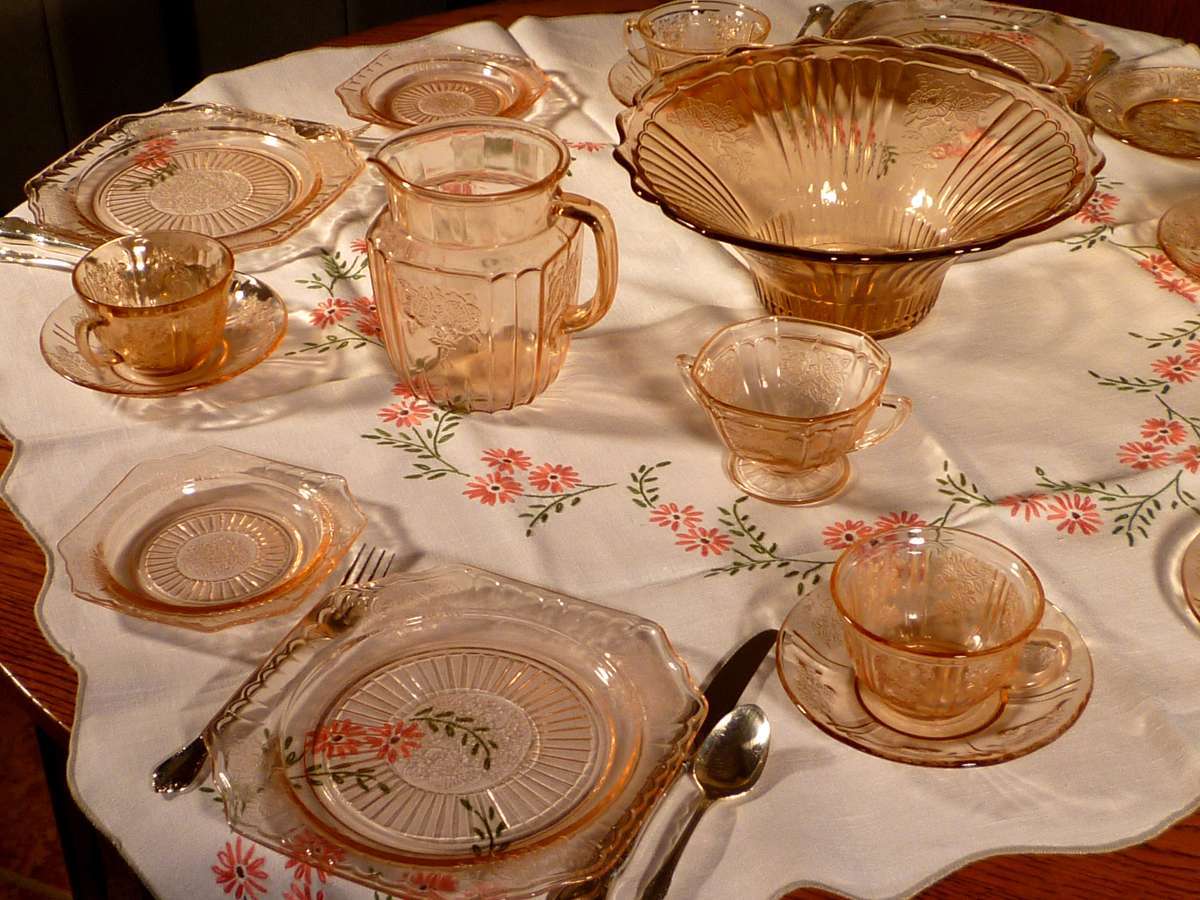 Roses Everywhere in the Depression- Mayfair Open Rose Pink Glass