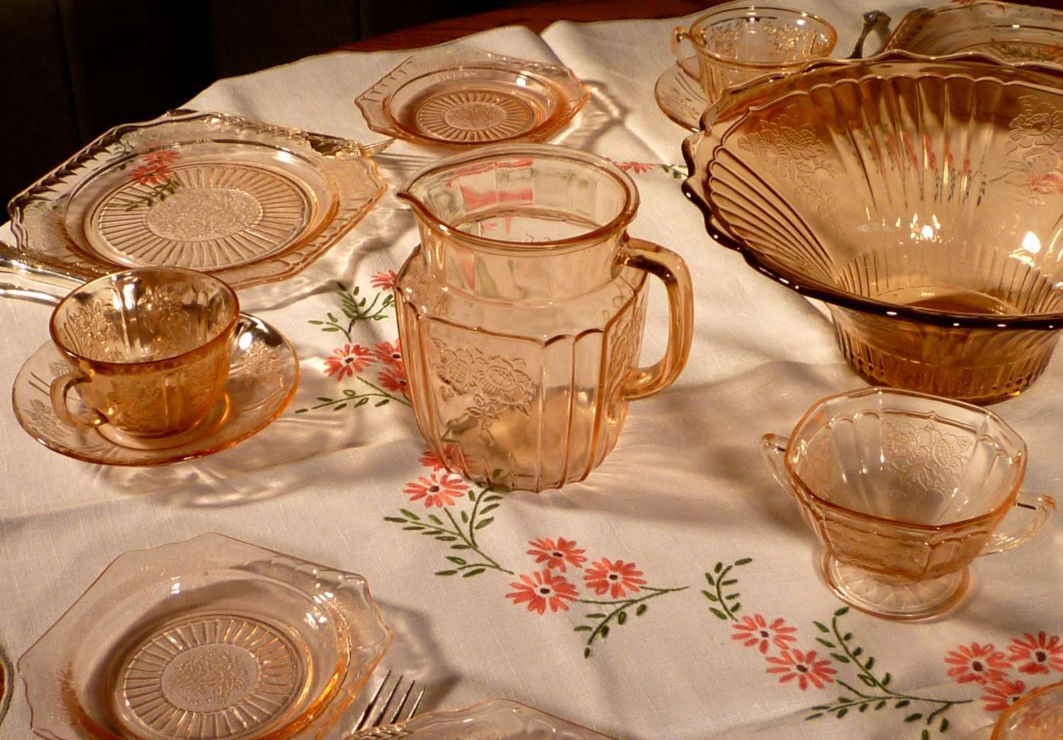 Roses Everywhere in the Depression- Mayfair Open Rose Pink Glass