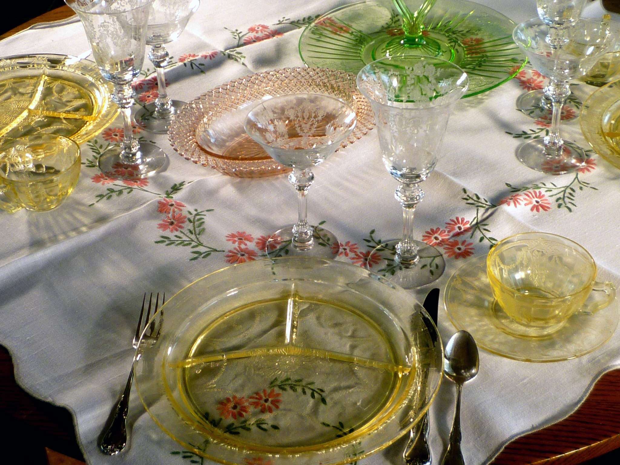 Rainbow Depression Glass Tablescape Thursday – And Vote Results