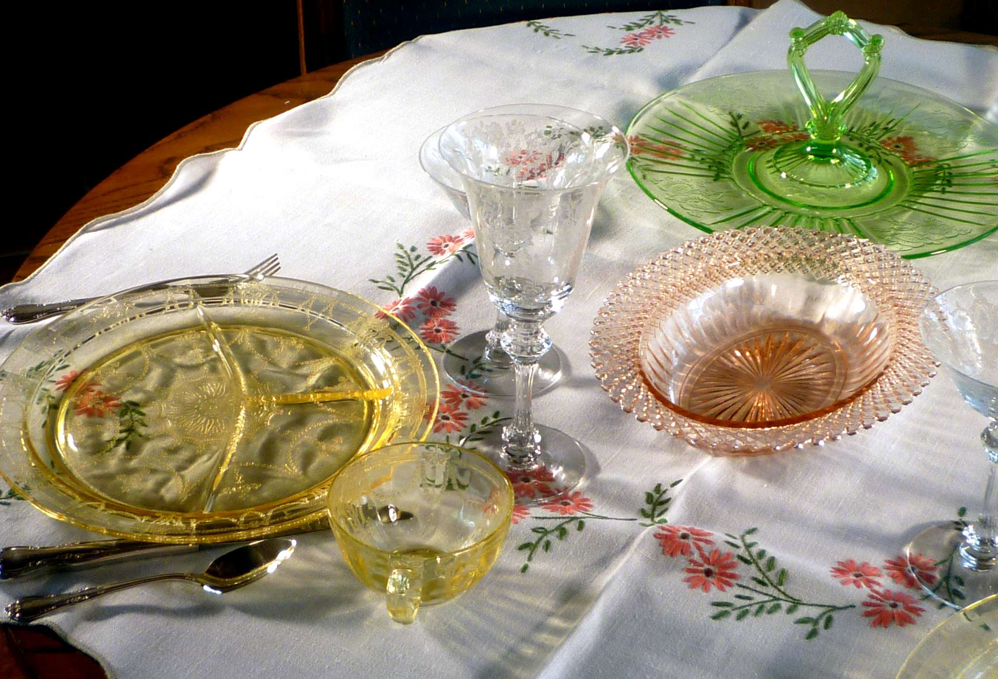 Rainbow Depression Glass Tablescape Thursday – And Vote Results