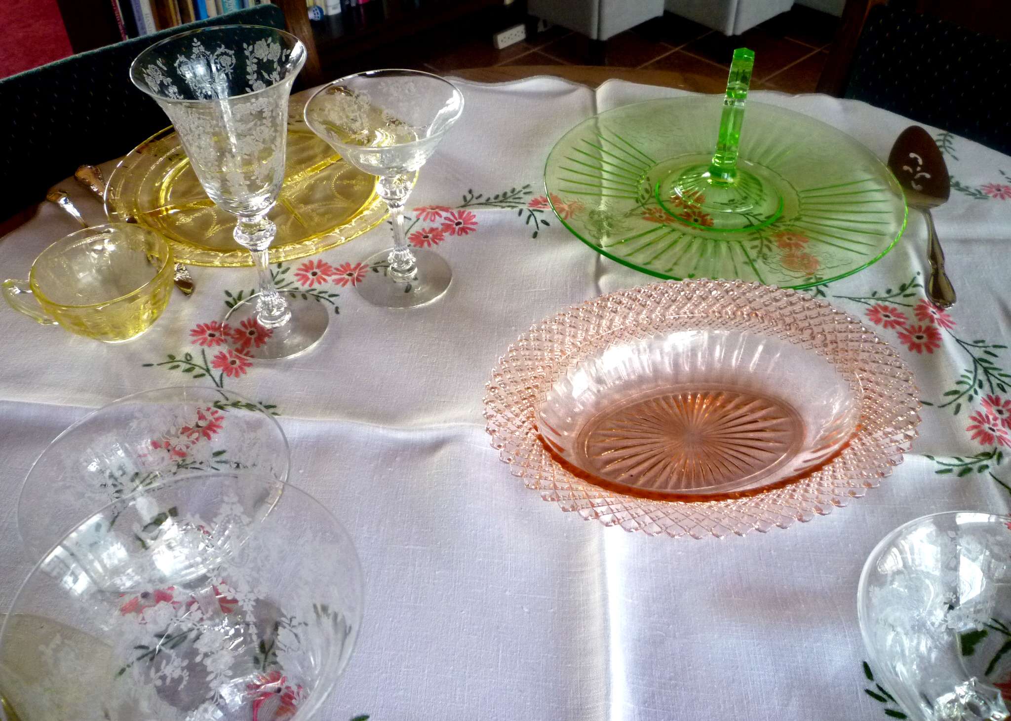 Rainbow Depression Glass Tablescape Thursday – And Vote Results