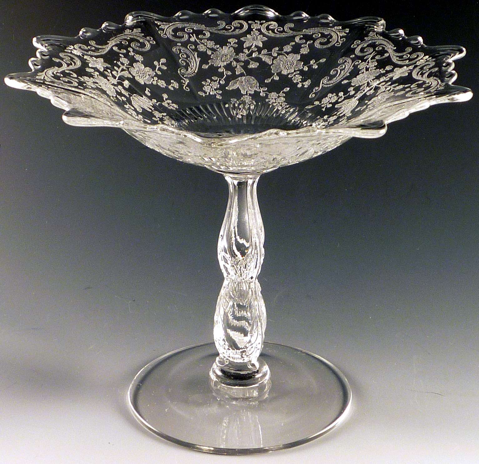 Cambridge Chantilly Etched Crystal Compote Fancy & Fun - Depression and ...