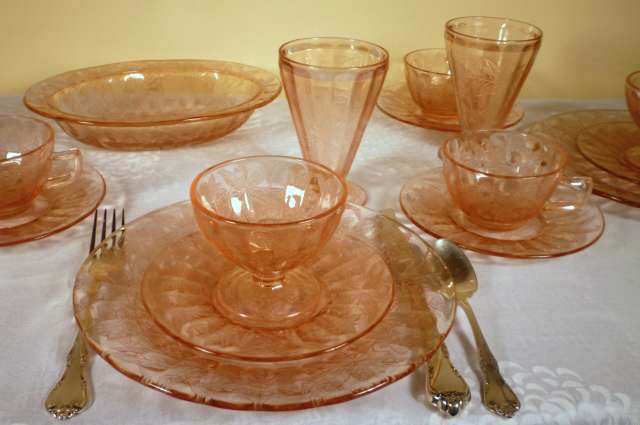 Floral Poinsettia Pink Depression Glass Tablescape Thursday ...