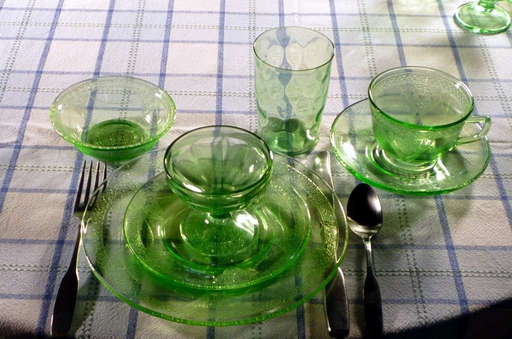Green Depression Glass Table – The Thrifty Version