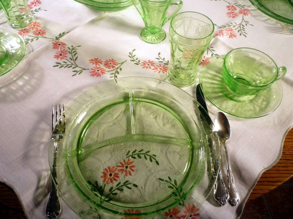 Dancing on the Green – Cameo Depression Glass – Tablescape Thursday