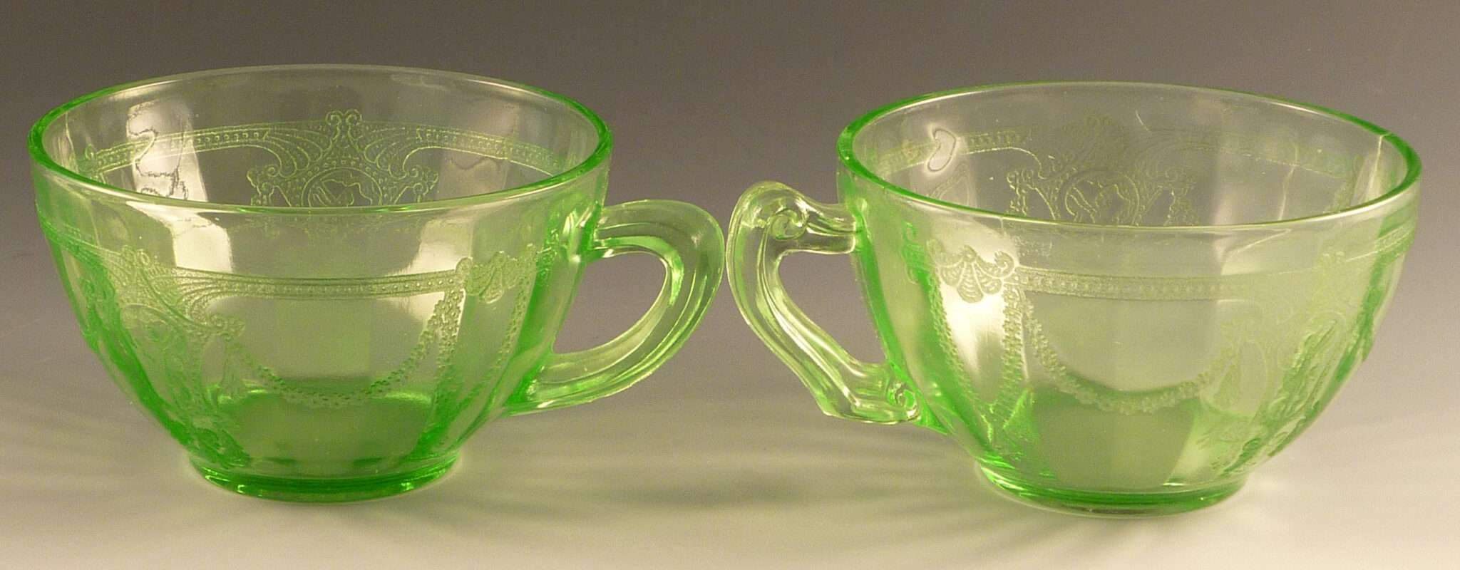 Cameo Ballerina Depression Glass Cups and Saucers